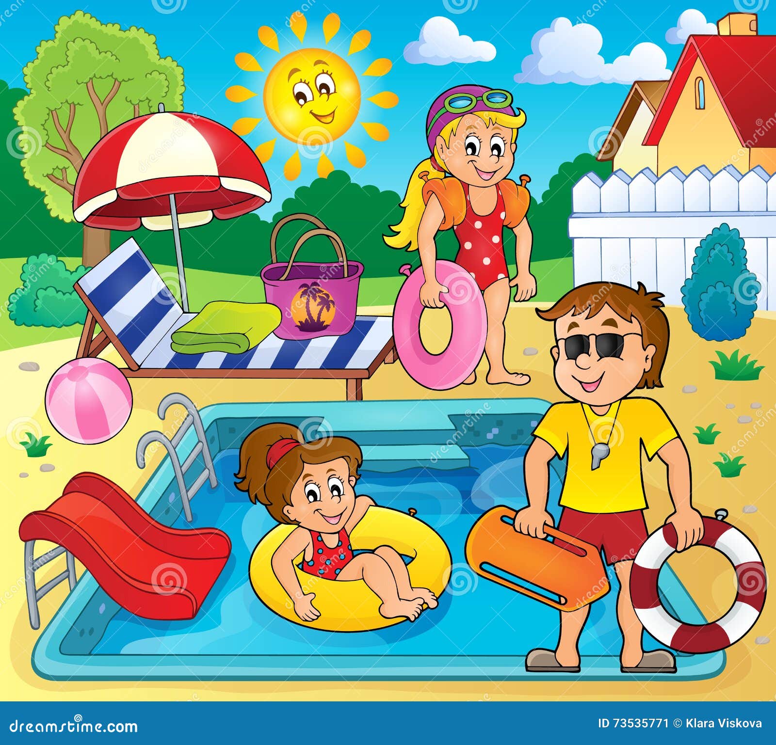 Children and Life Guard by Pool Stock Vector - Illustration of parasol ...