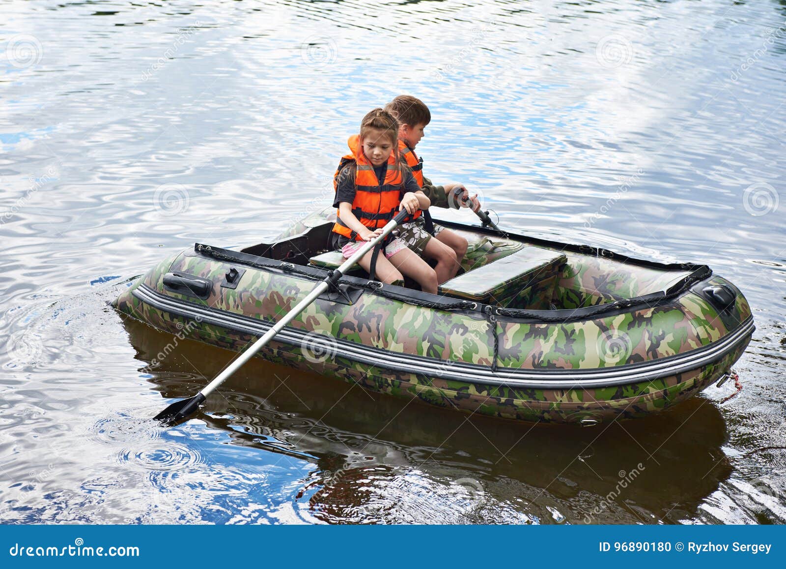 Children in Life Jackets Swimming on Boat Stock Photo - Image of ...