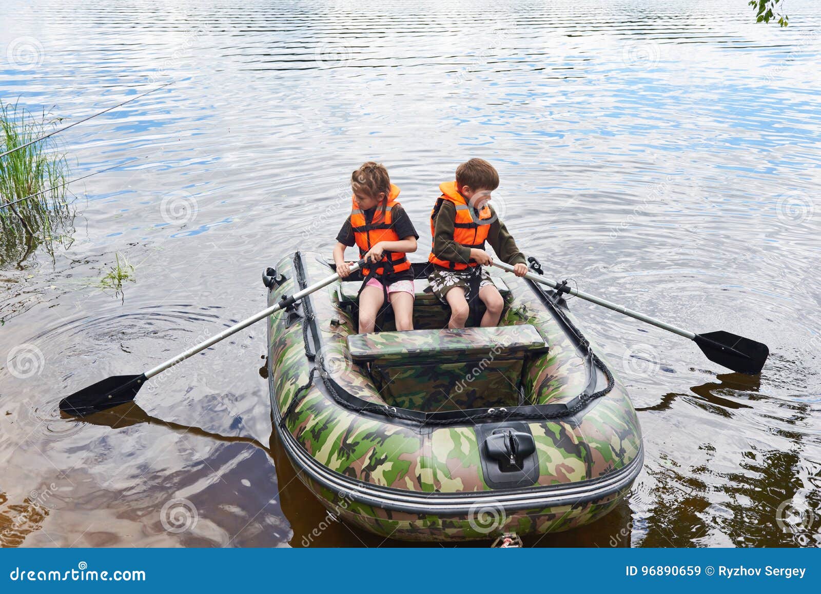 Children in Life Jackets Swimming on Boat Stock Image - Image of girl ...