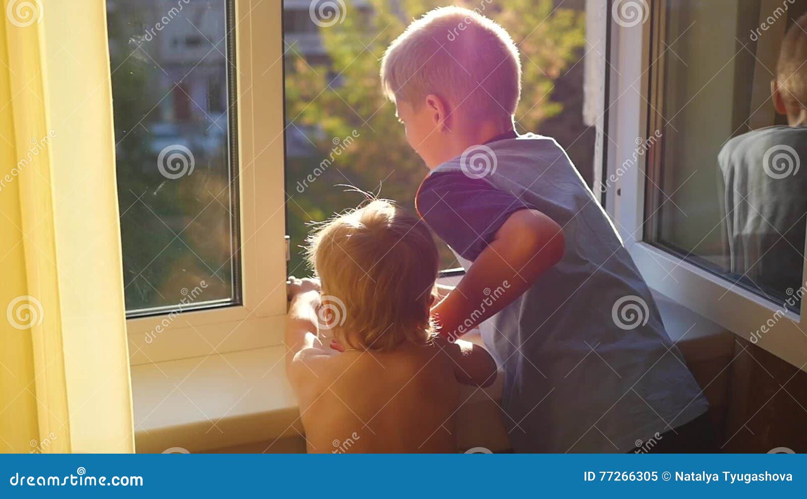 Children Look into the Open Window Stock Video - Video of model, love ...