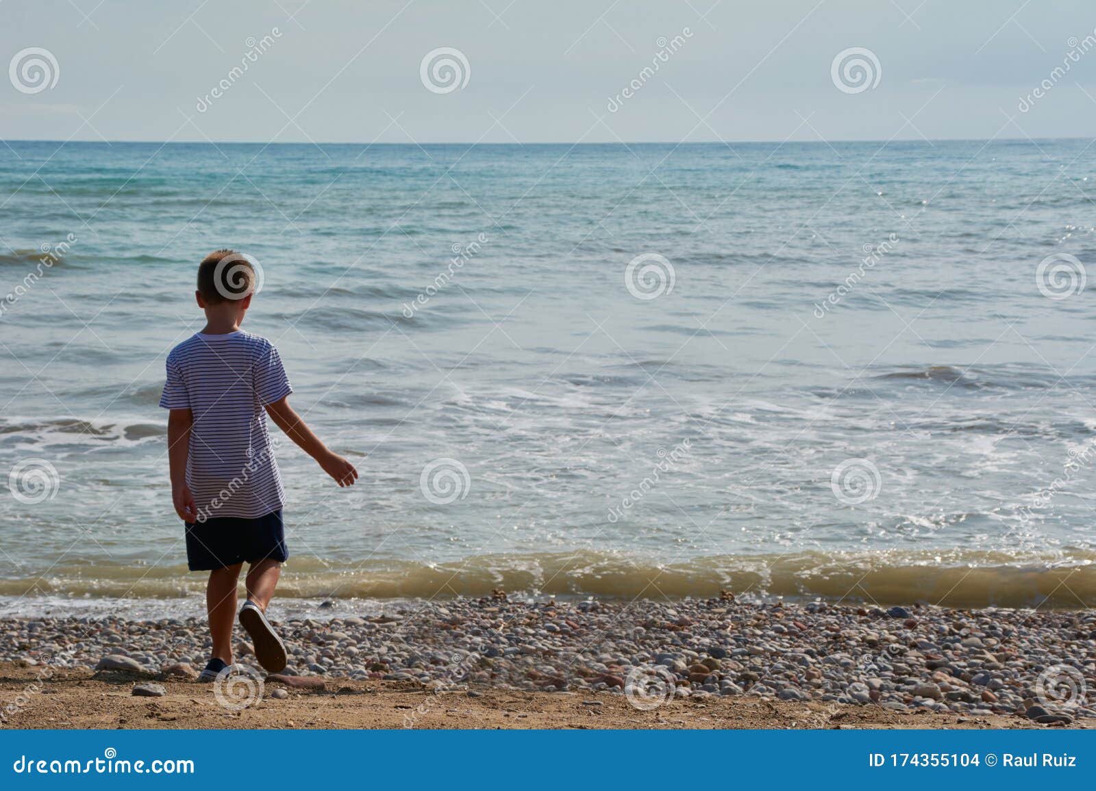 Children Looking at the Calm and Blue Beach Editorial Stock Image ...