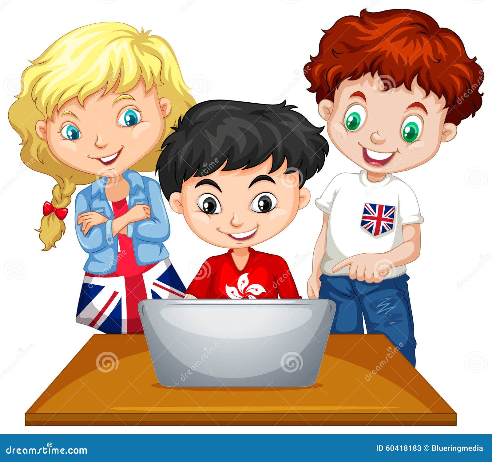 Children Looking at Computer Stock Illustration - Illustration of ...