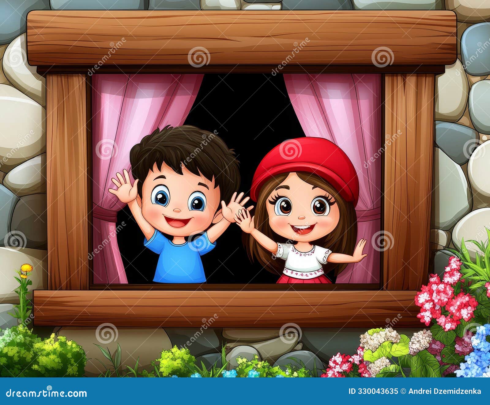 The Children are Looking Outside the House from Behind the Window Stock ...