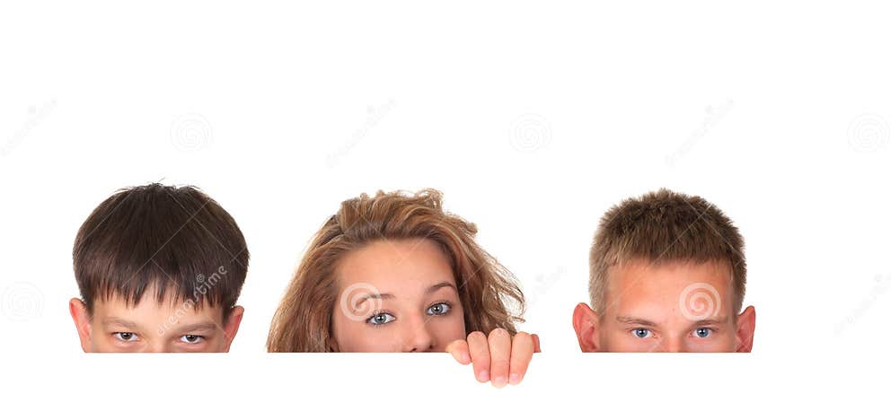 Children looking over sign stock photo. Image of sister - 28136274