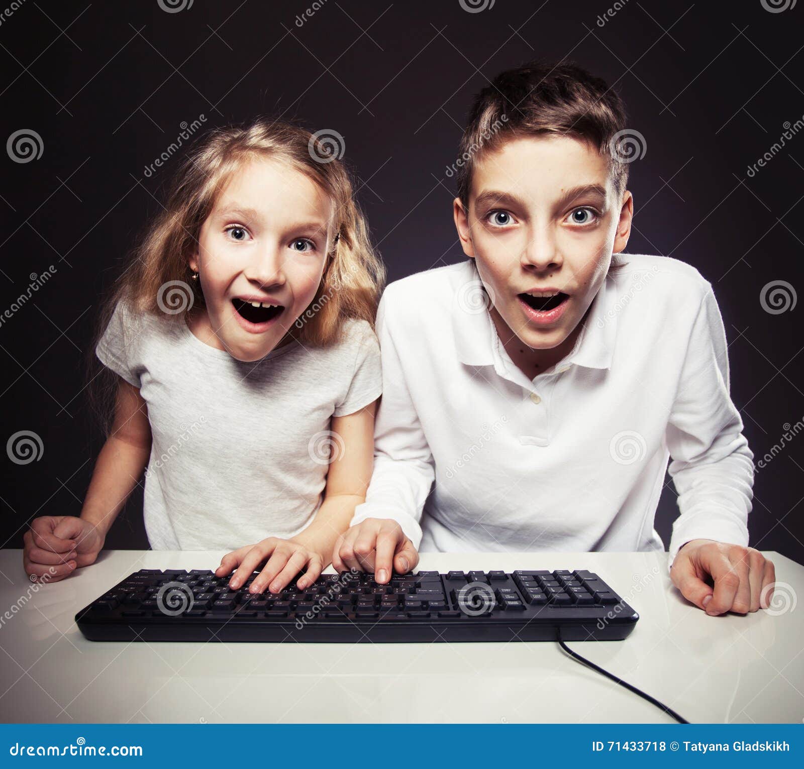 Children Looking at a Pc Computer Stock Photo - Image of indoors, child ...