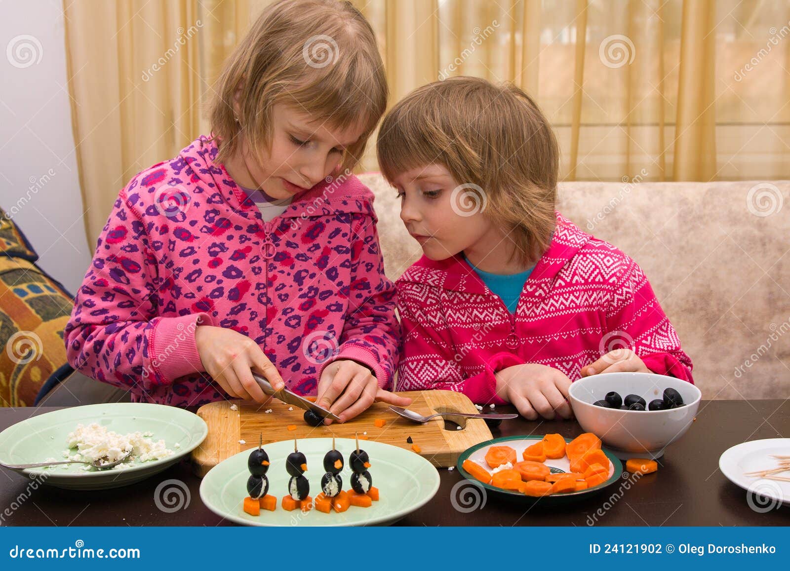 Children Make Canapes in the Form of a Penguin Stock Photo - Image of ...
