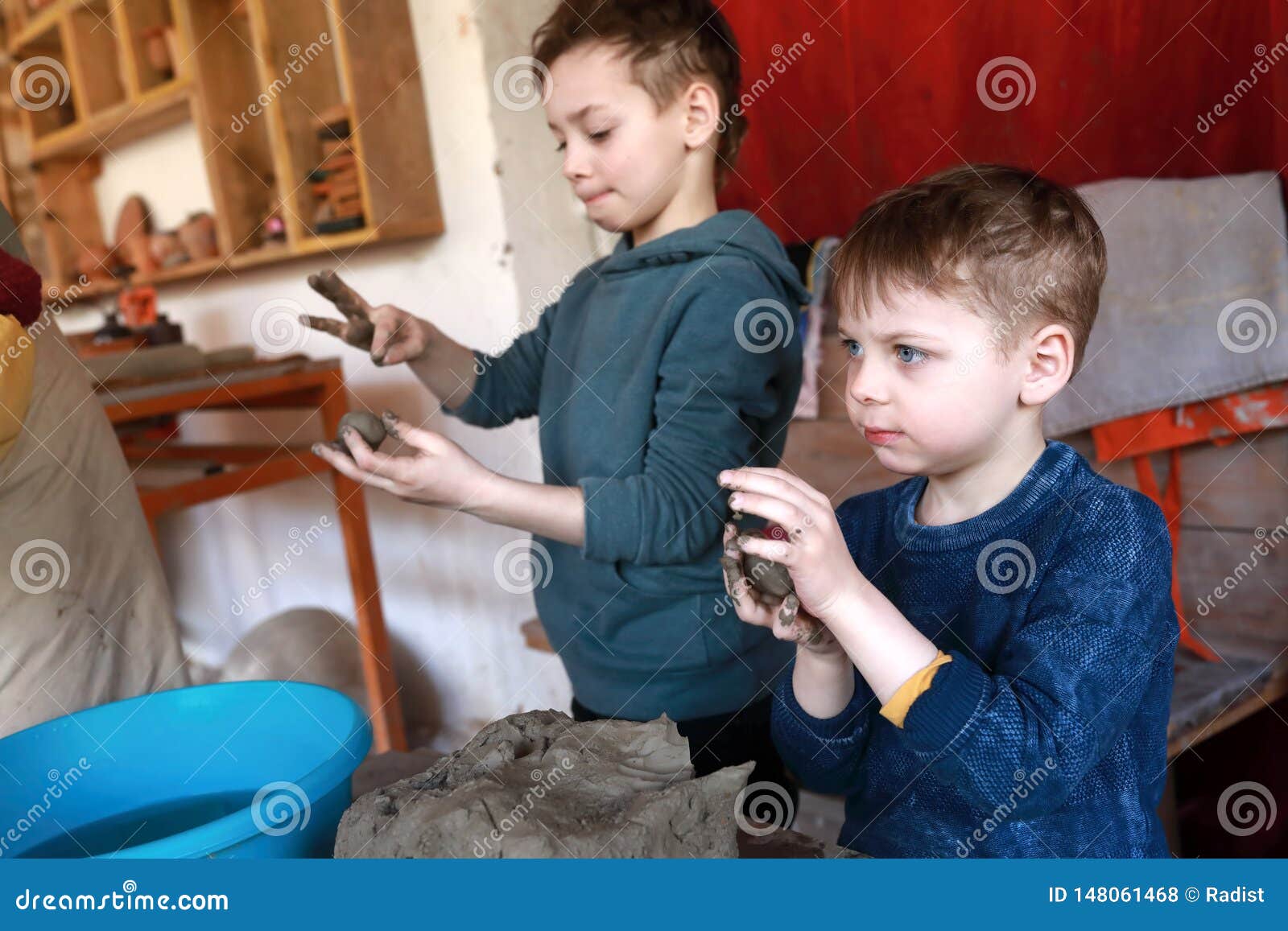 Children make clay crafts stock photo. Image of activity - 148061468