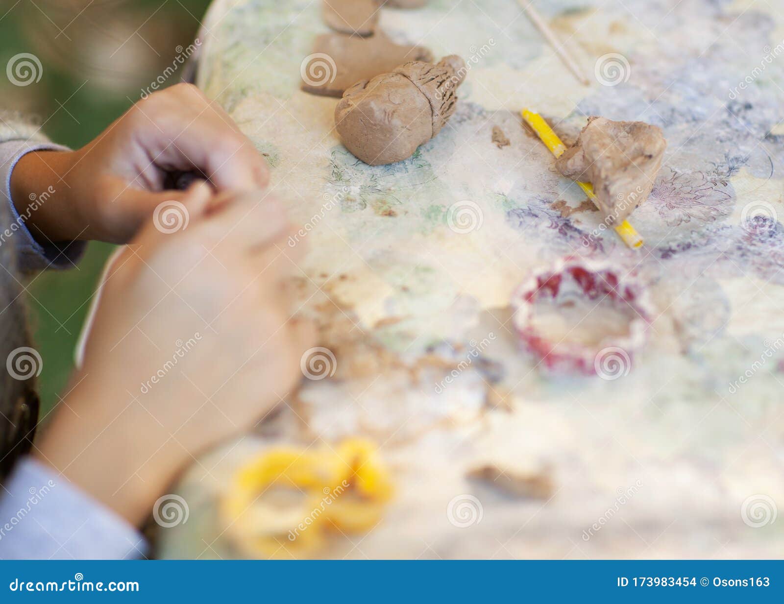 Children Make Clay Figures by Pottery Stock Photo - Image of dirty ...