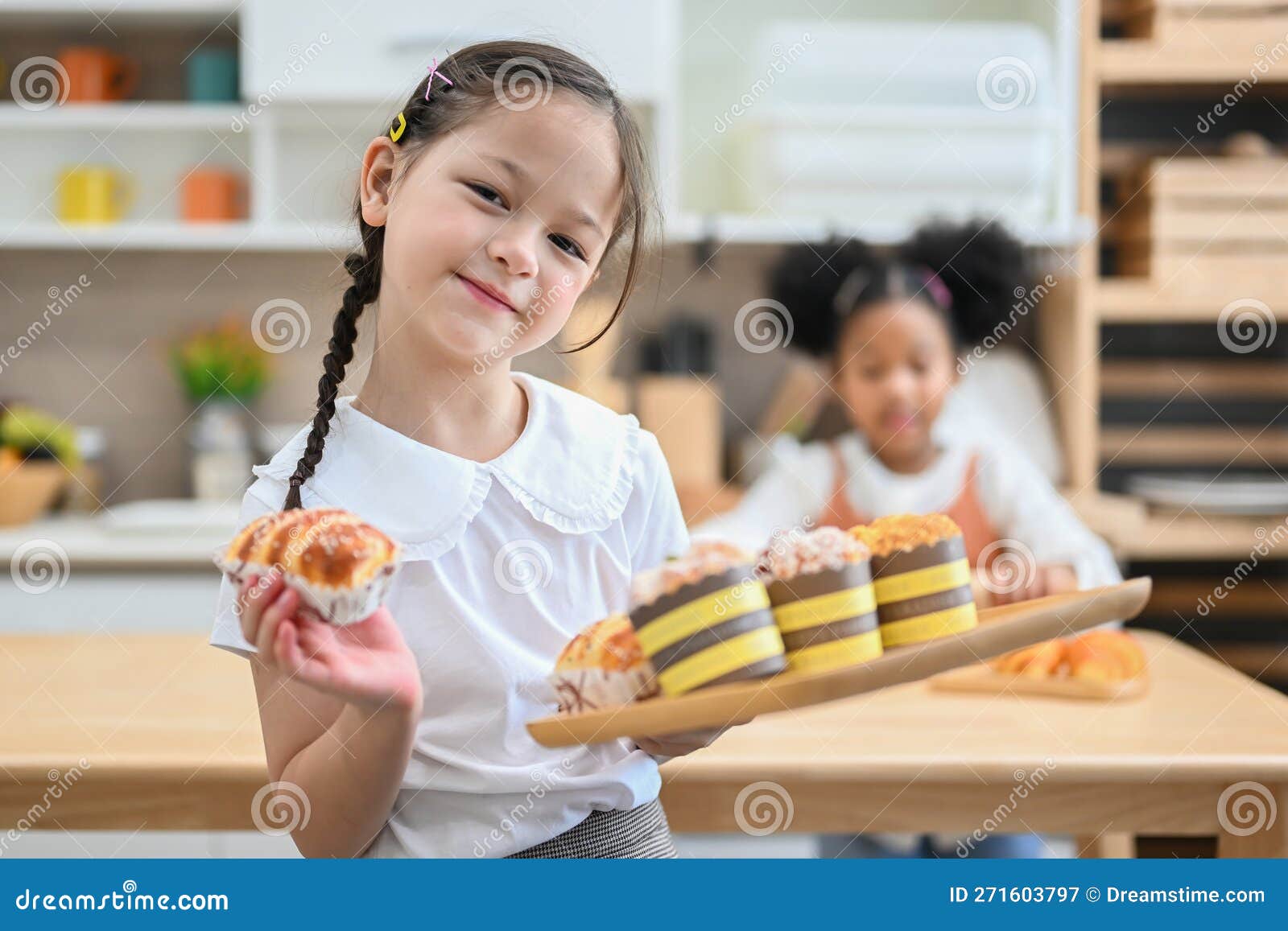 Children Making Bread in Kitchen, Kids Learning Kitchen Skill Stock ...