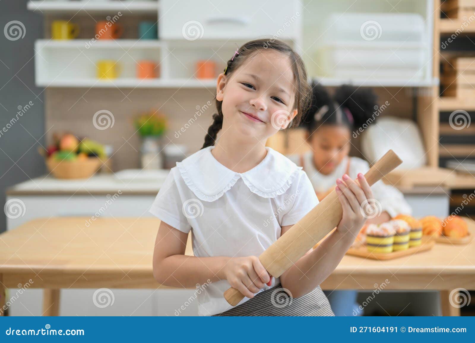 Children Making Bread in Kitchen, Kids Learning Kitchen Skill Stock ...