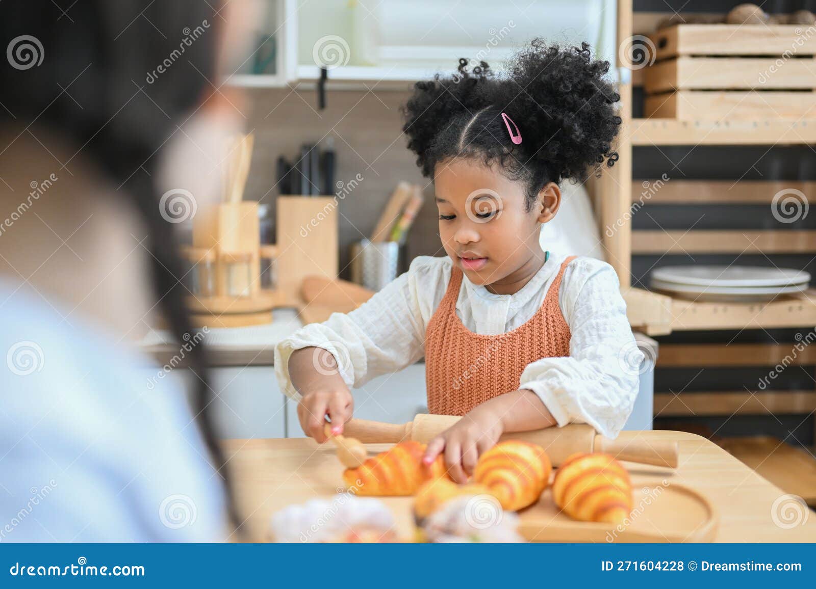 Children Making Bread in Kitchen, Kids Learning Kitchen Skill Stock ...
