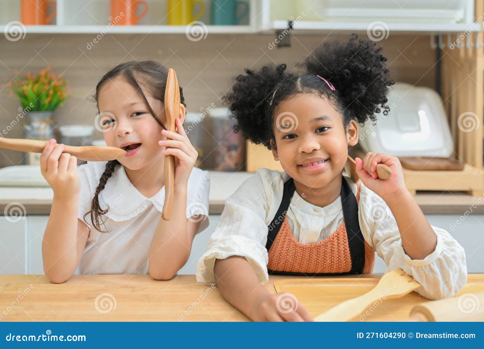 Children Making Bread in Kitchen, Kids Learning Kitchen Skill Stock ...