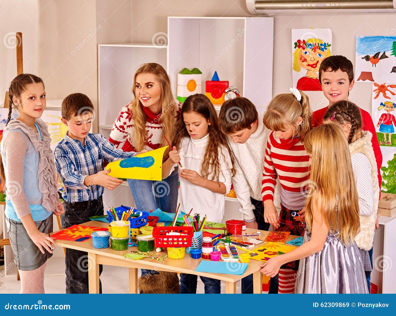 Children making card stock image. Image of children, making - 62309869