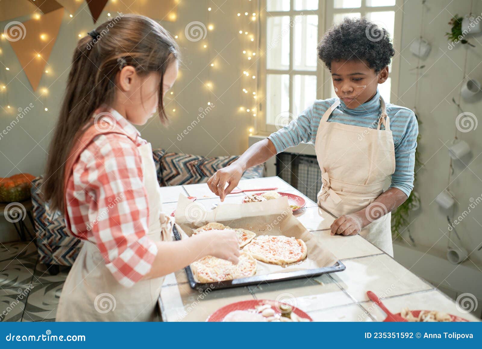 Children Making Homemade Pizza Together Stock Photo - Image of making ...