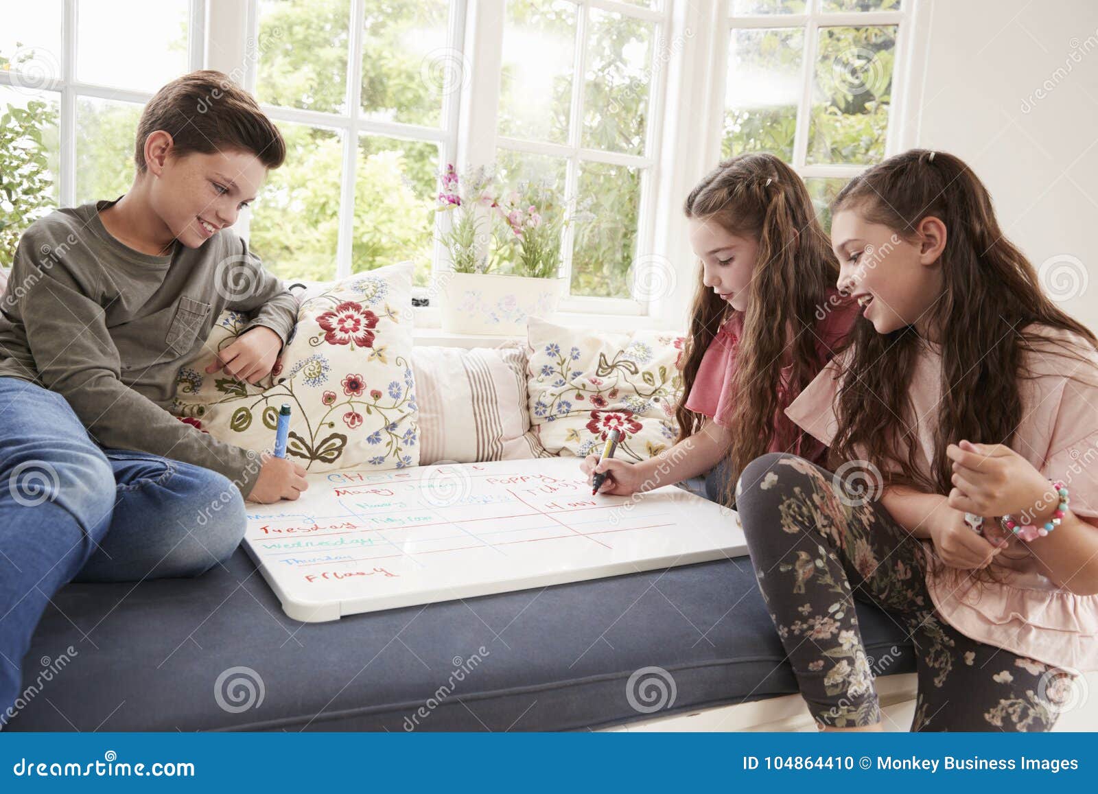 Children Making List of Chores on Whiteboard at Home Stock Photo ...
