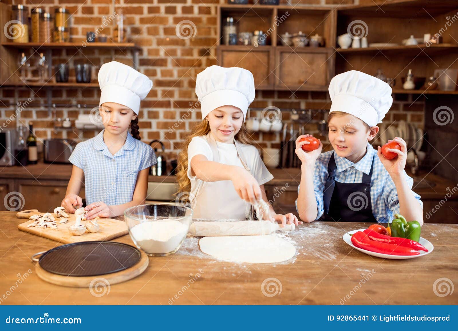 Children Making Pizza Dough and Preparing Pizza Ingredients Stock Image ...
