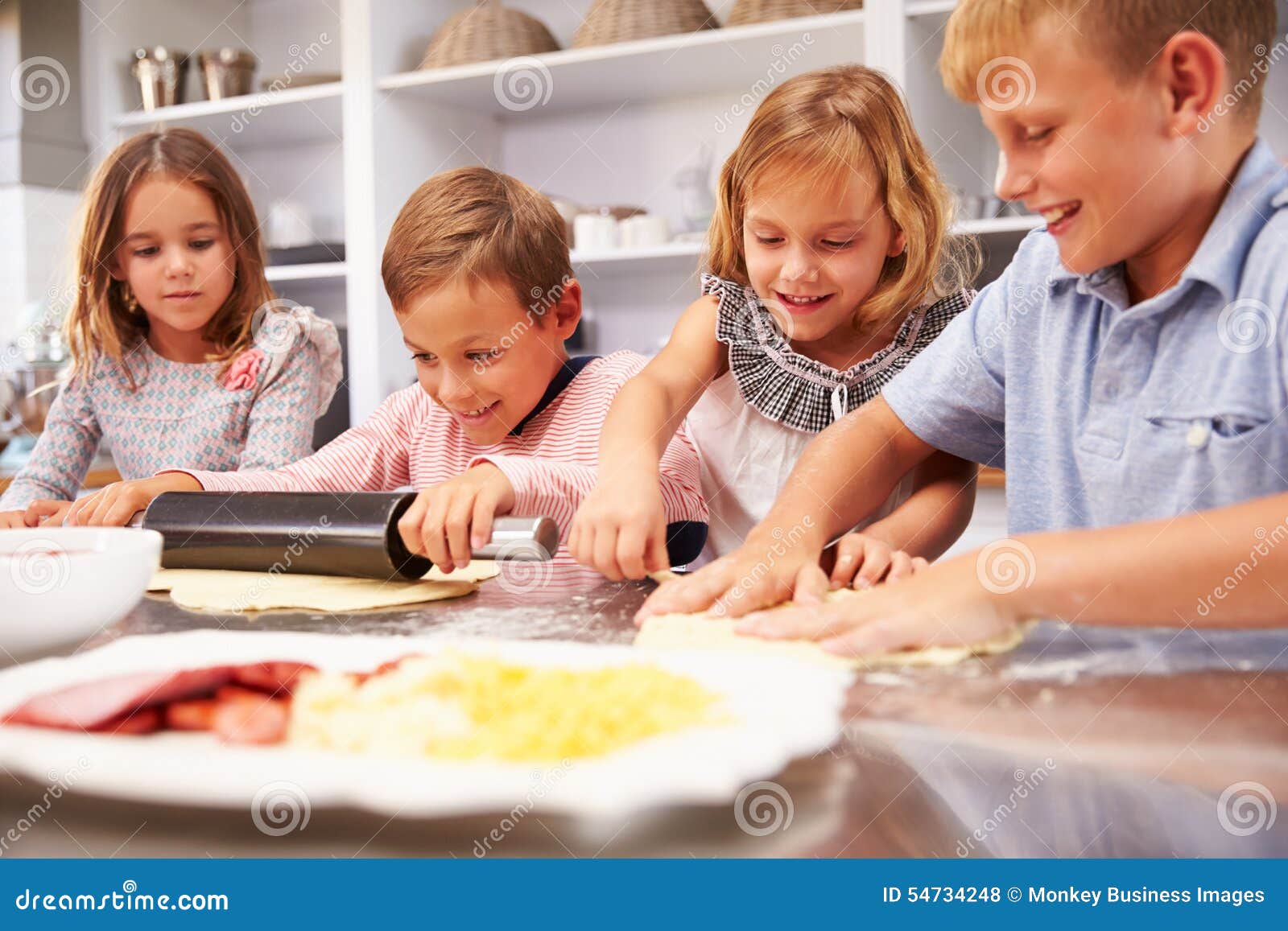 Children Making Pizza Together Stock Photo - Image of drink, caucasian ...