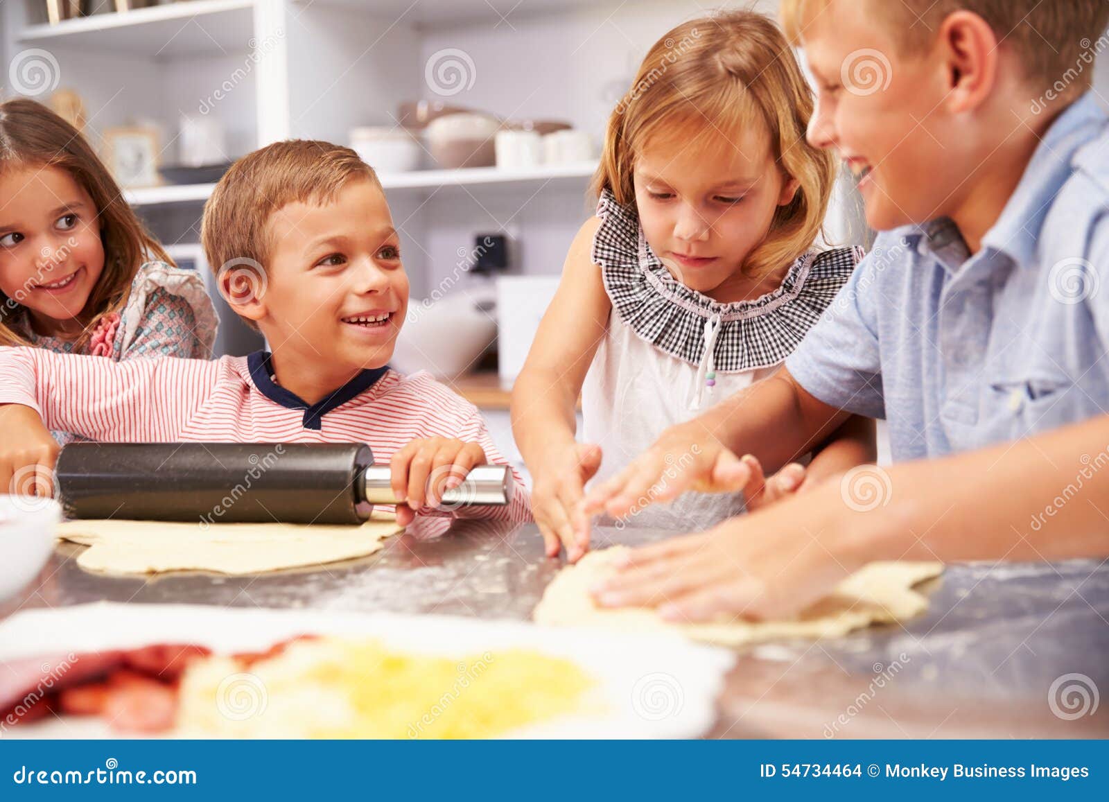 Children Making Pizza Together Stock Photo - Image of bonding, children ...