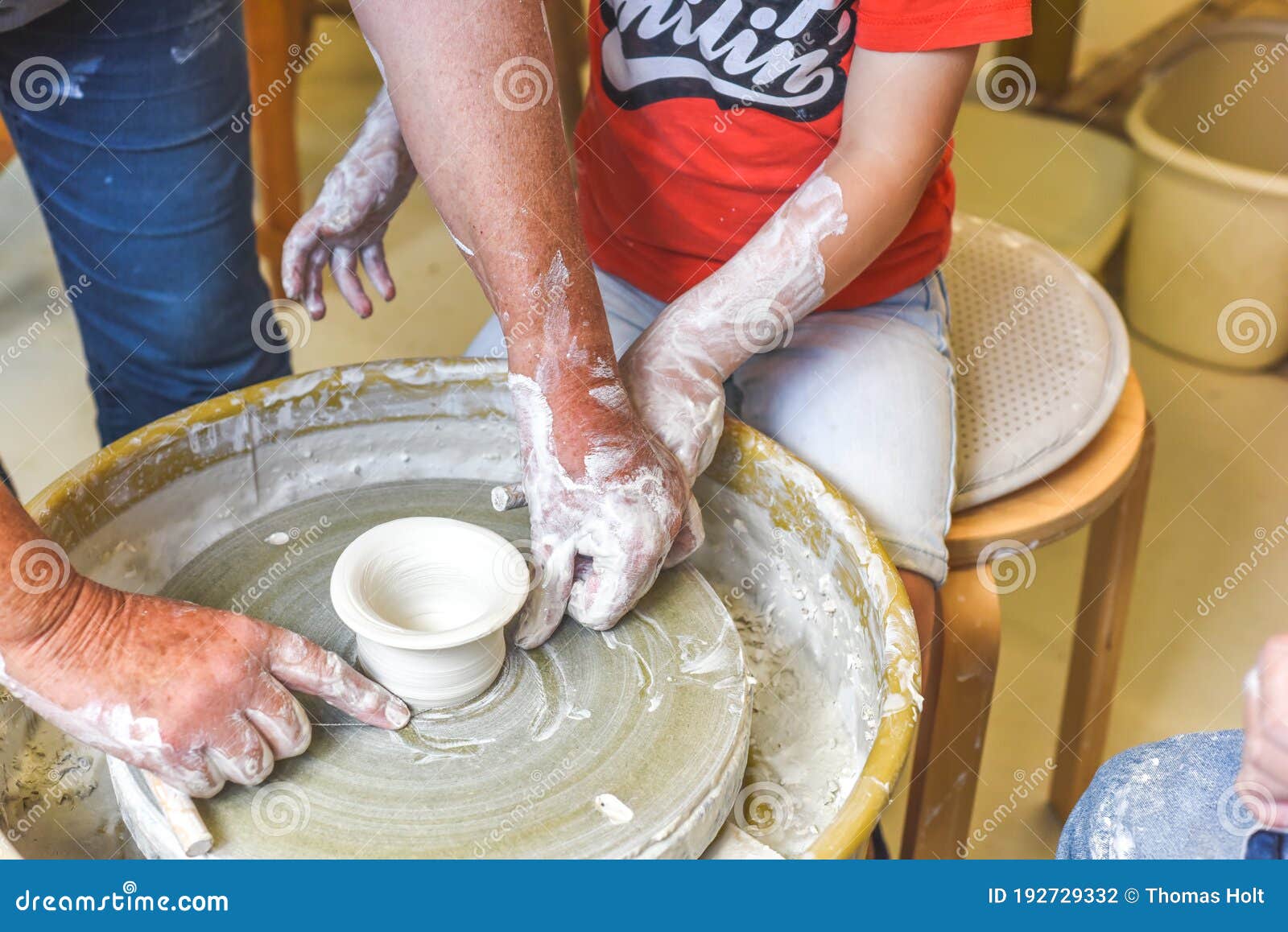 Children Making Pottery during Ceramic Lesson with Clay Stock Photo ...