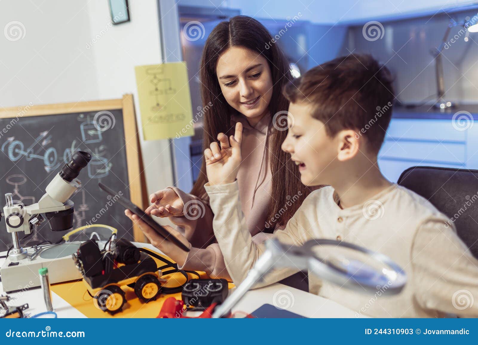 Children Making a Robot at Home. Stock Image - Image of laboratory ...