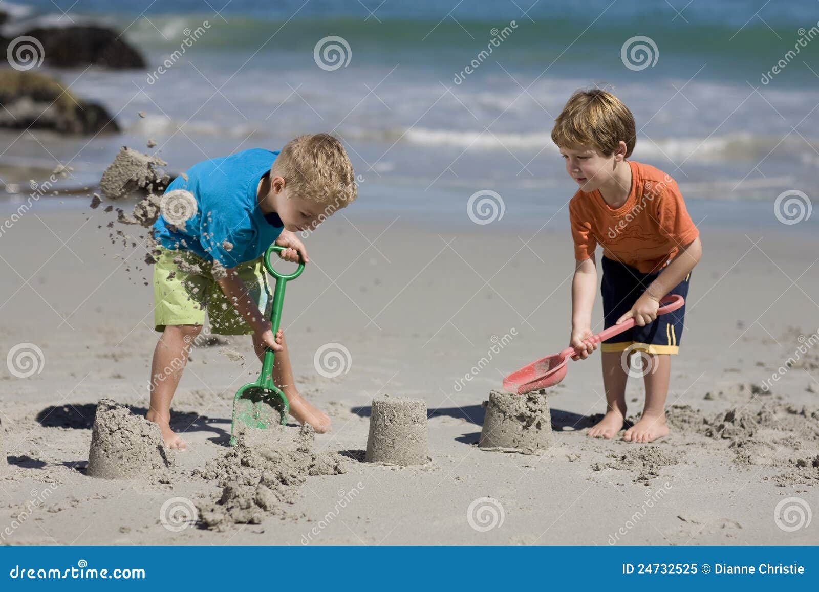 Children Making Sand Castles Stock Image - Image of blue, activity ...