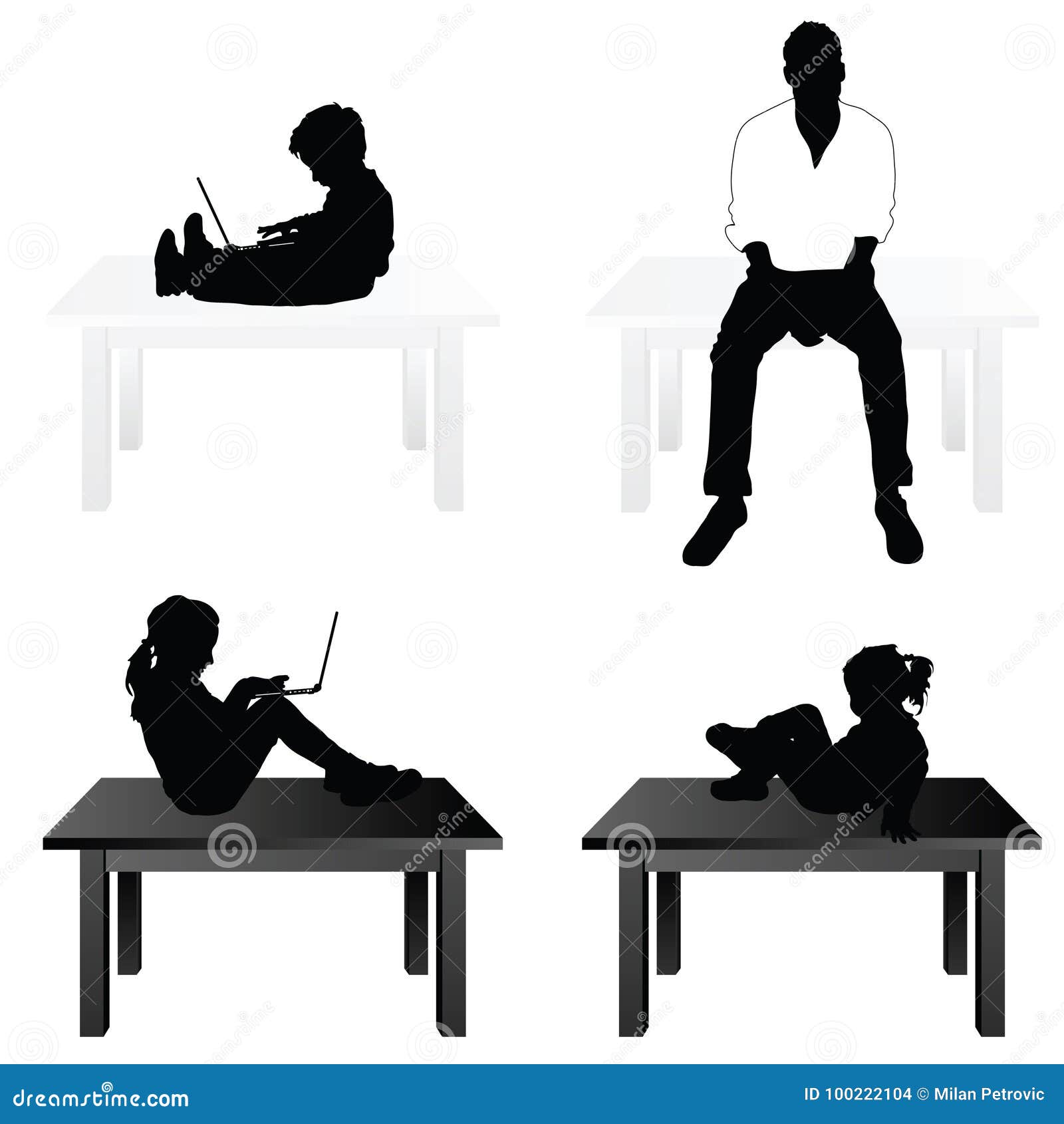 Children and Man Siting on Table Illustration Stock Vector ...