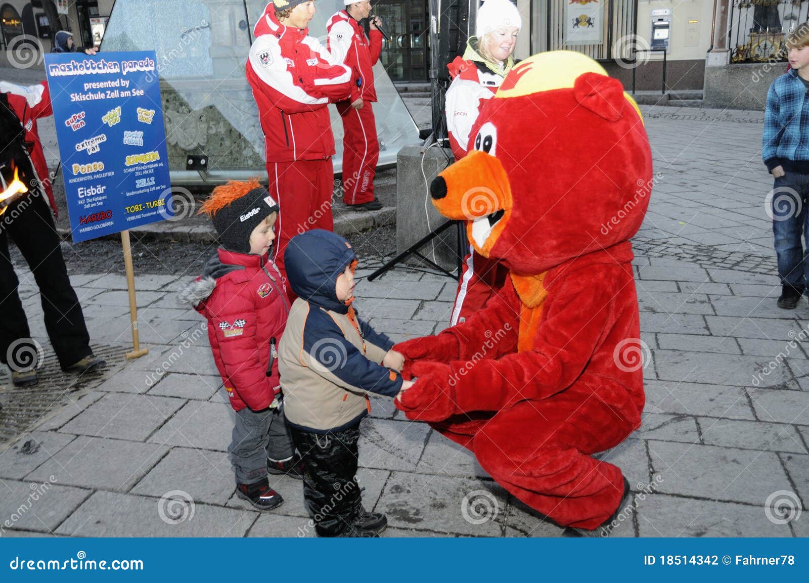 Children with mascots editorial photography. Image of animal - 18514342
