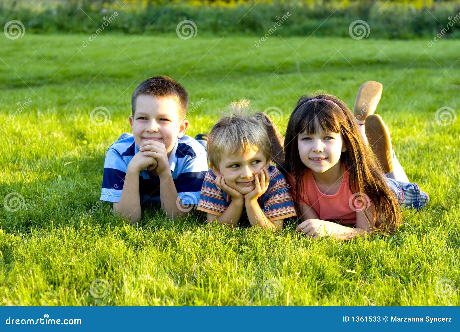 Children on a meadow stock image. Image of girl, blue - 1361533