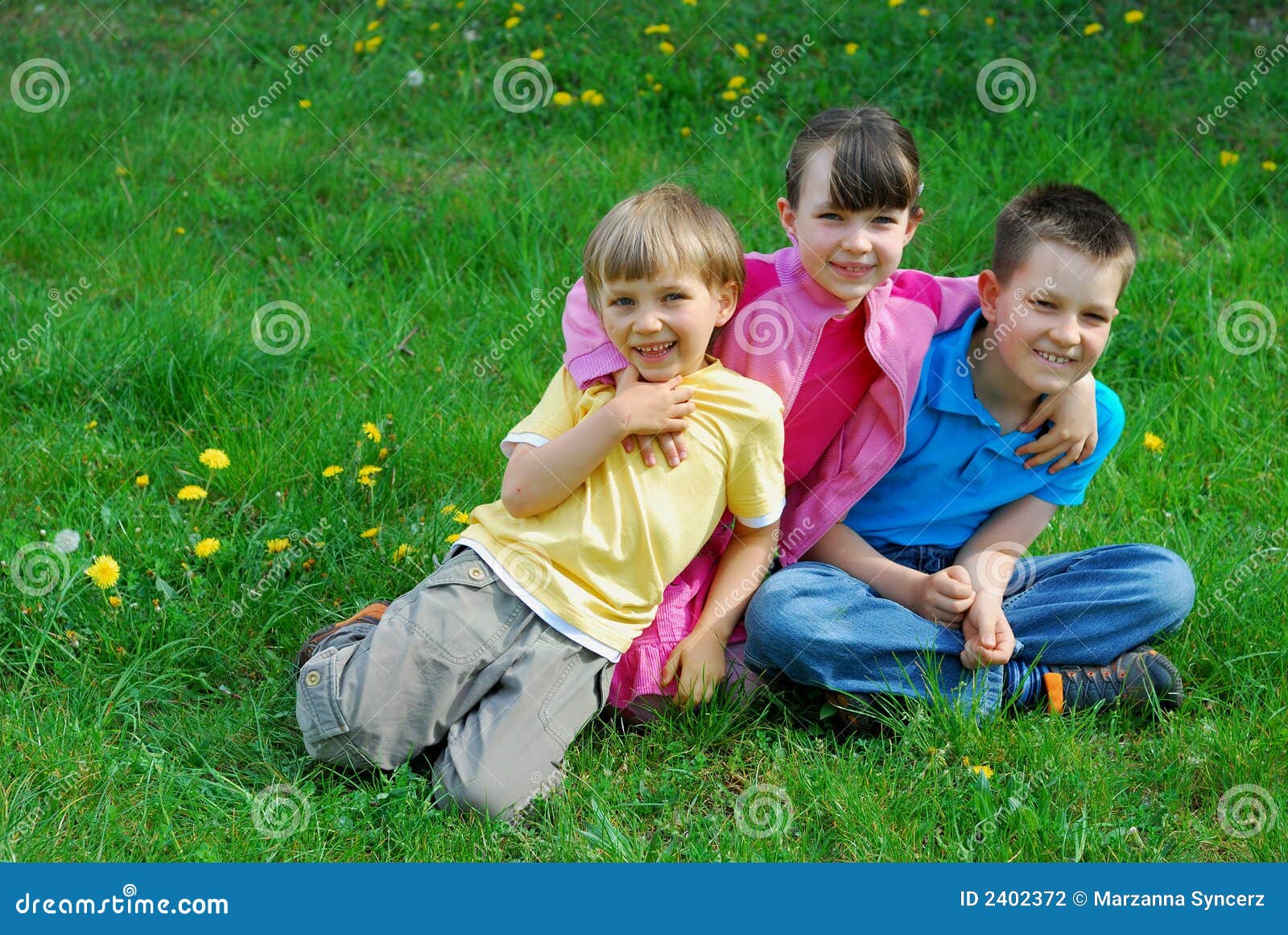 Children in Meadow stock photo. Image of outdoors, three - 2402372