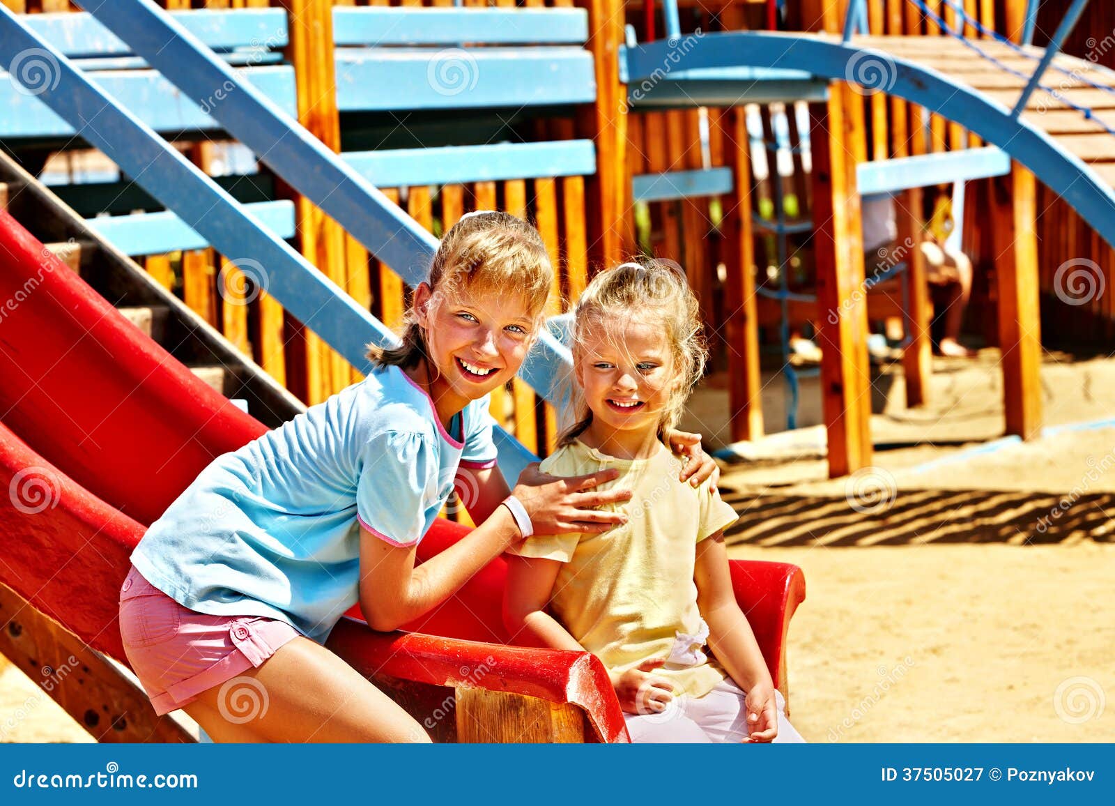 Children Move Out To Slide in Playground Stock Image - Image of ...