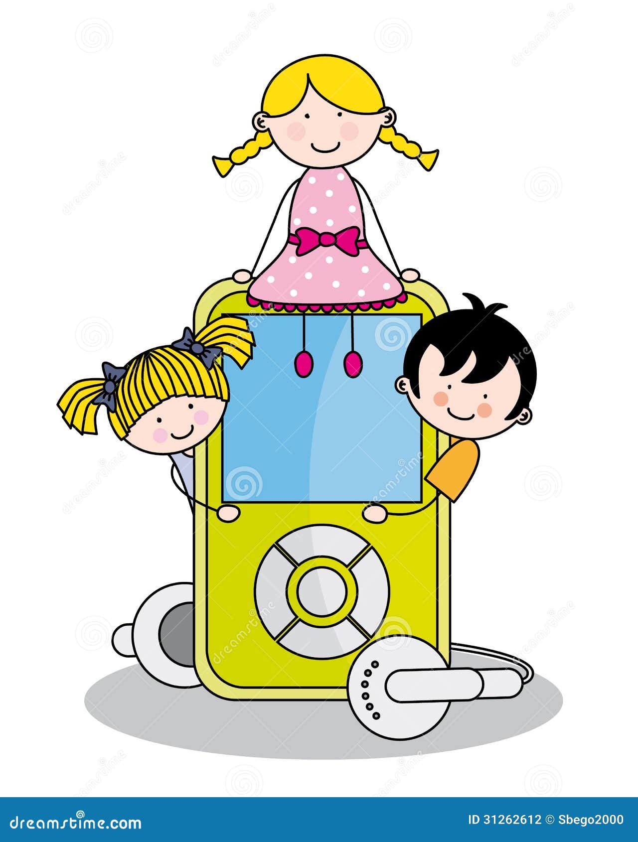 Children with an mp3 stock vector. Illustration of coloring - 31262612