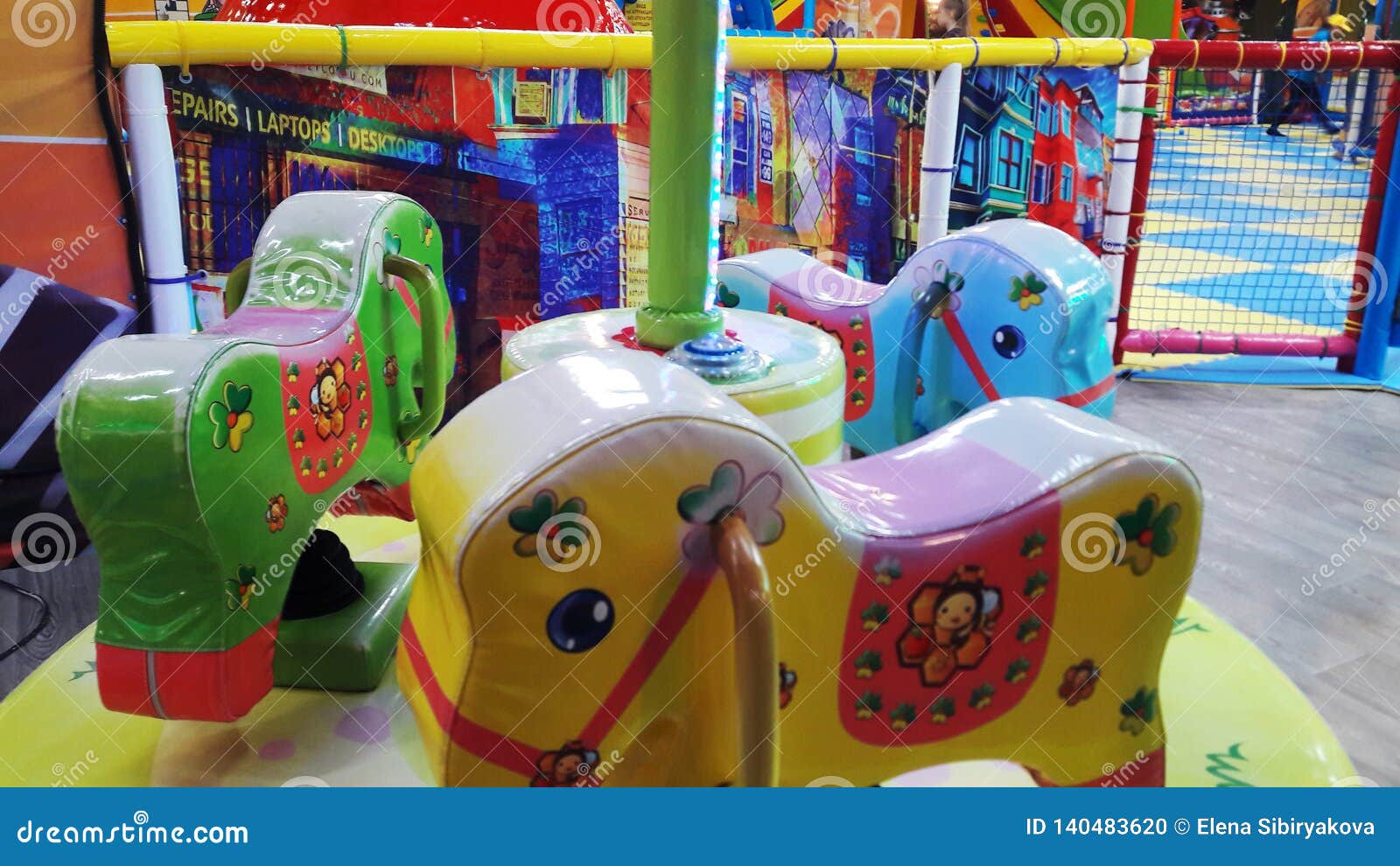 Children Multi Colored Carousel in the Form of Horses Editorial Image ...