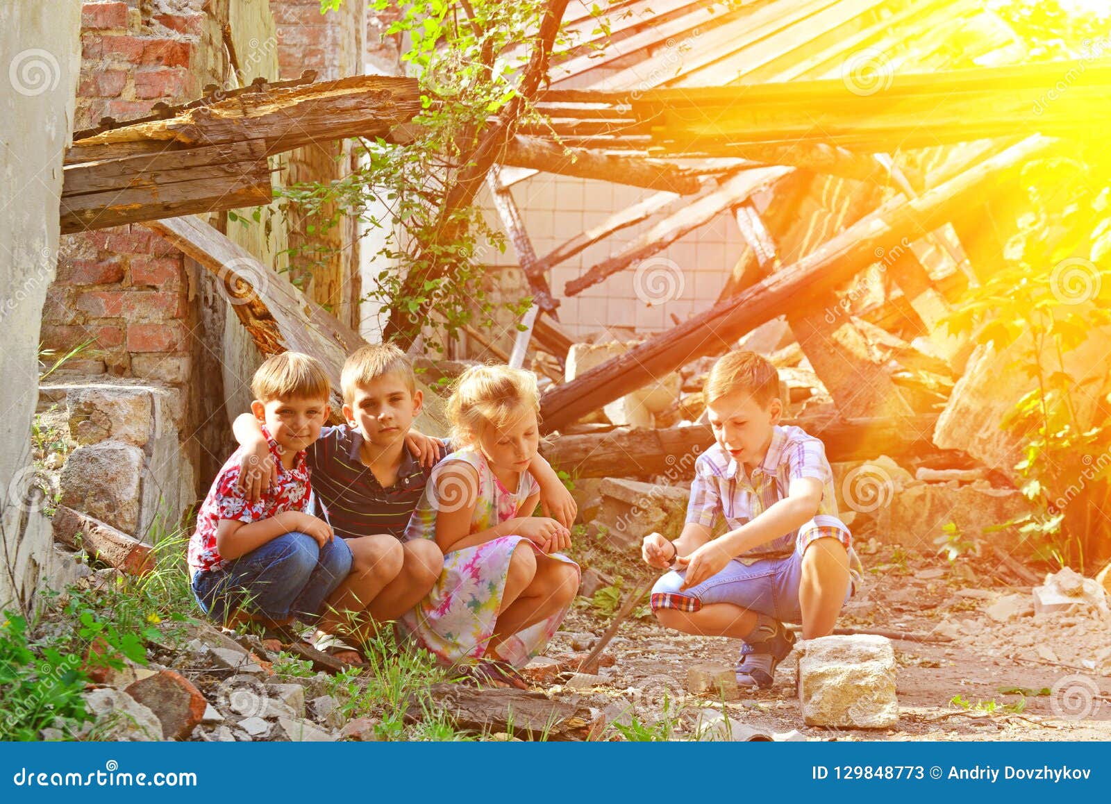 Children are Near the Ruined House, the Concept of Natural Disaster ...