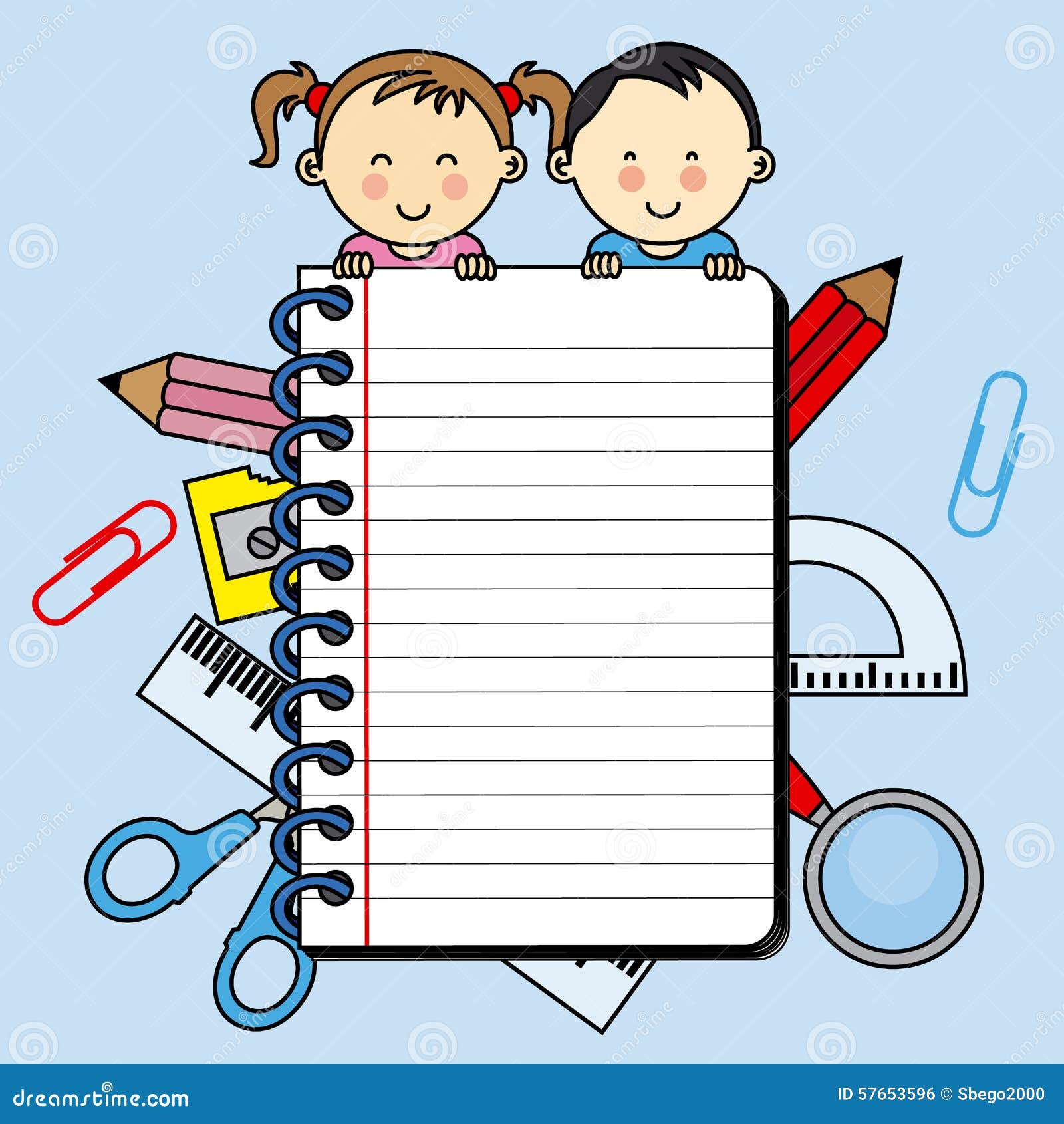 Children with a notebook stock illustration. Illustration of blank ...