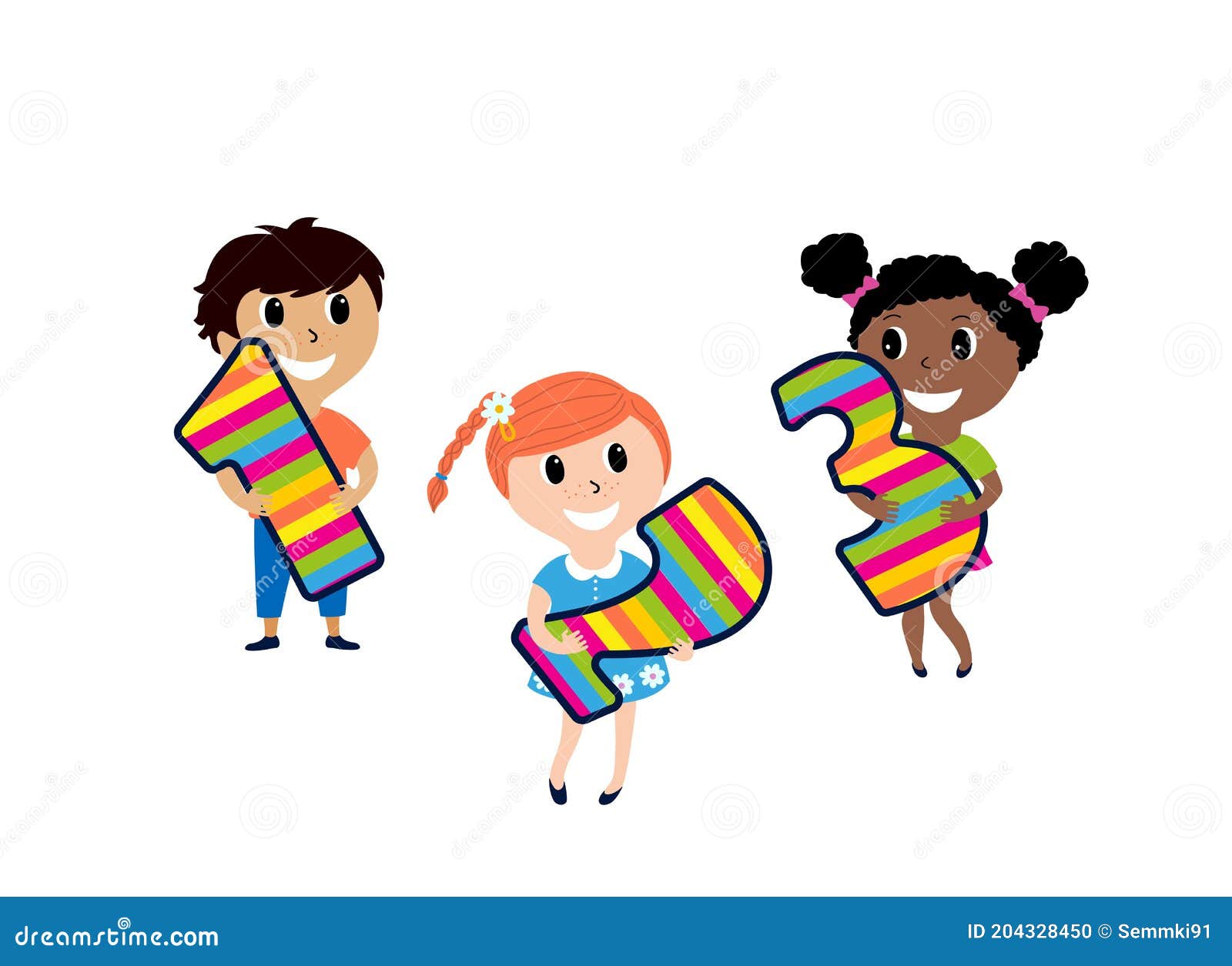 Children with Numbers.Vector Cartoon Illustration Isolated on White ...
