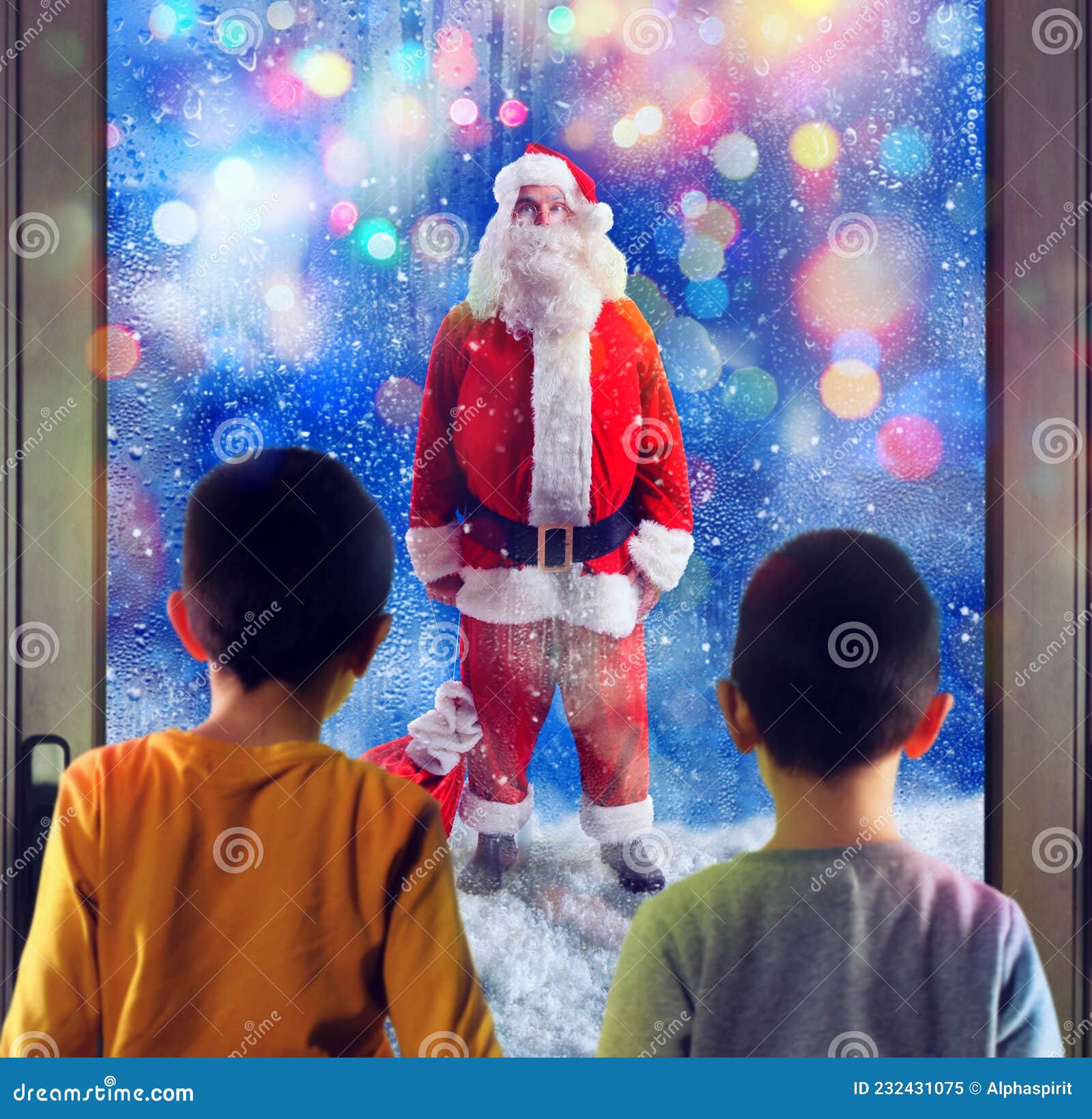 Children Observes Santa Claus through the Windows Stock Image - Image ...