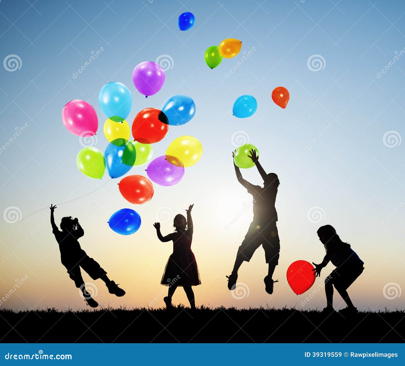 Children Outdoors Playing Balloons Together Stock Image - Image of ...