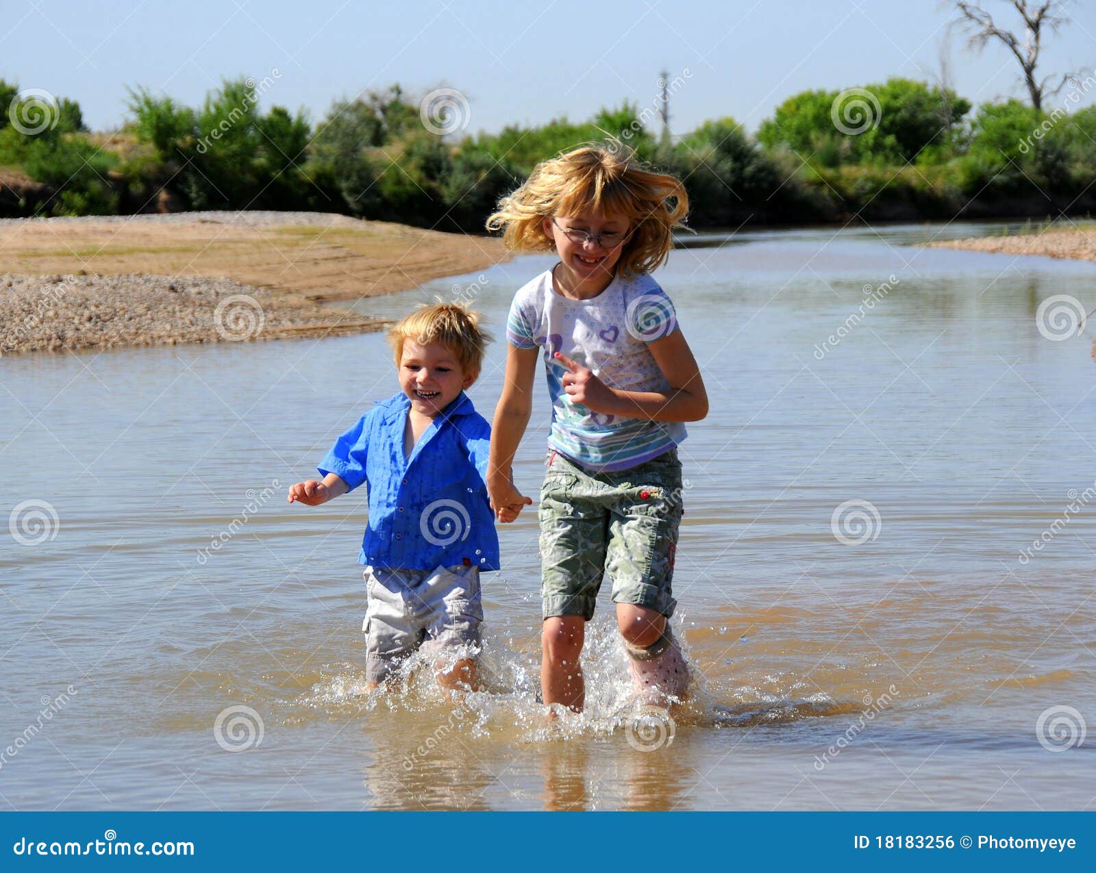 Children Paddling In River Royalty-Free Stock Image | CartoonDealer.com ...