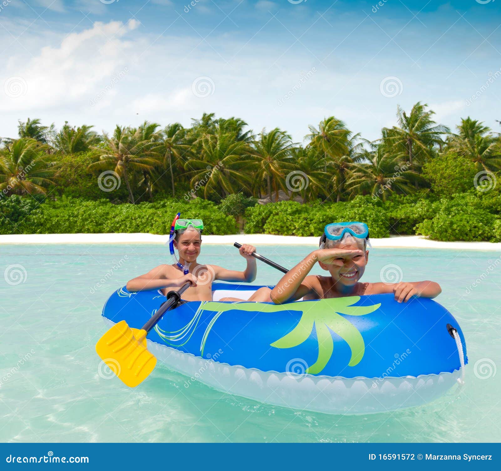 Children Paddling Rubber Raft Stock Photo | CartoonDealer.com #16591572