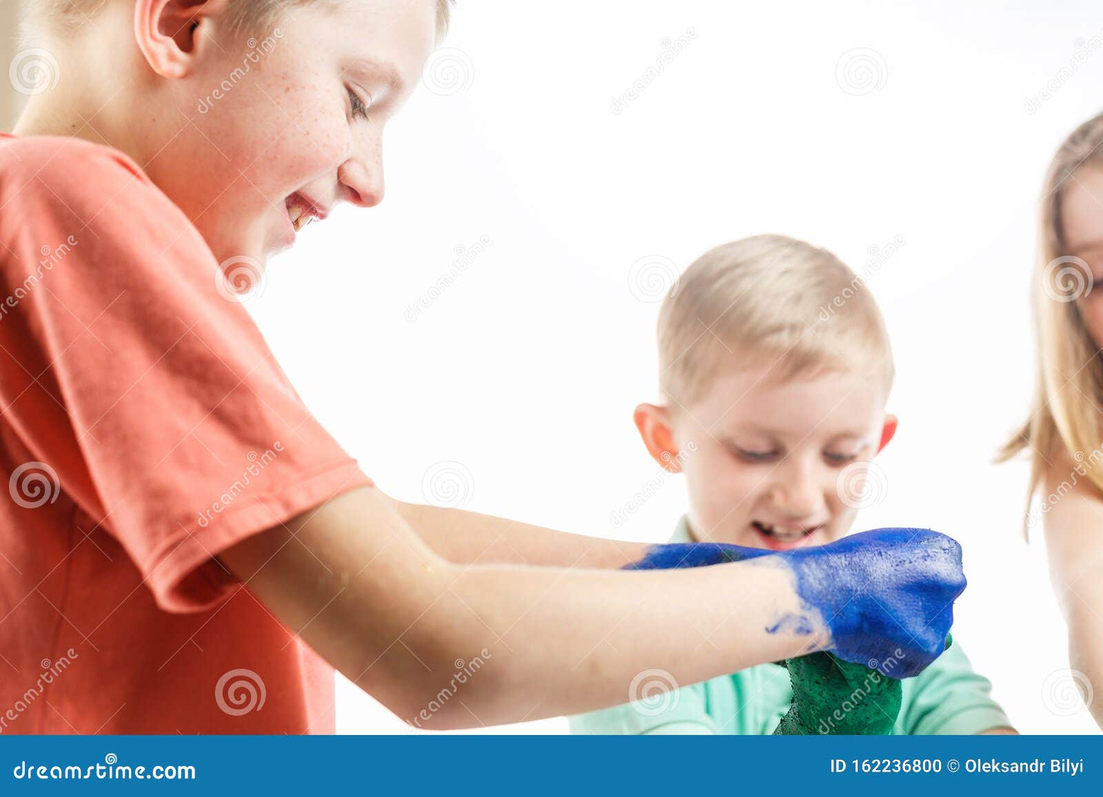 Children Paint with Hands on the Table Stock Photo - Image of artistic ...