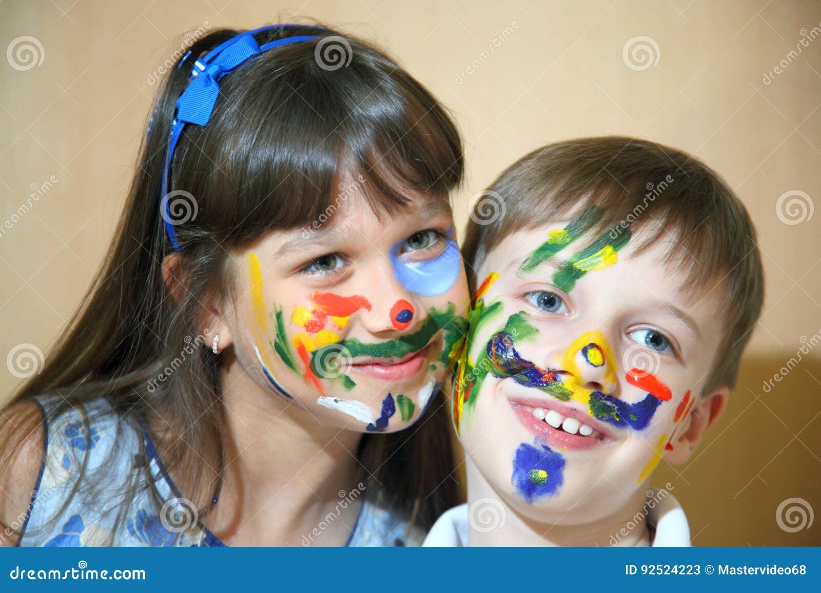 Children Paints Faces with Colors. Stock Image - Image of multi ...