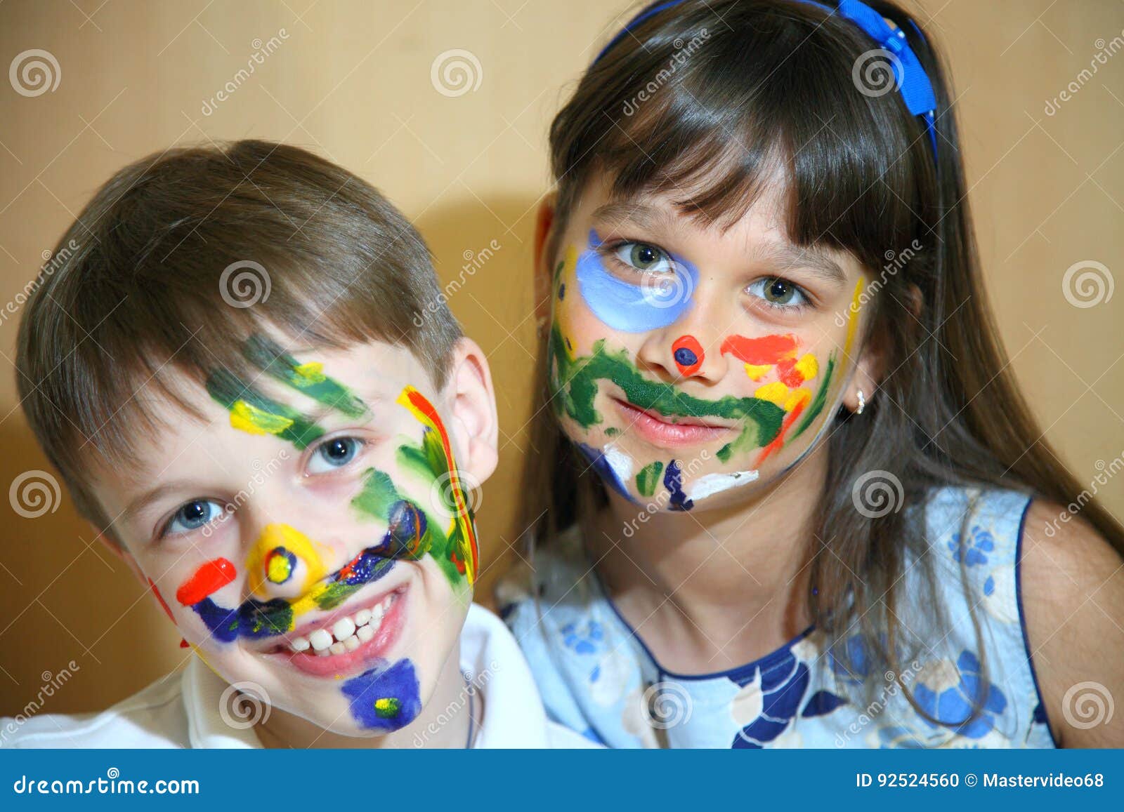 Children Paints Faces with Colors. Stock Photo - Image of elementary ...