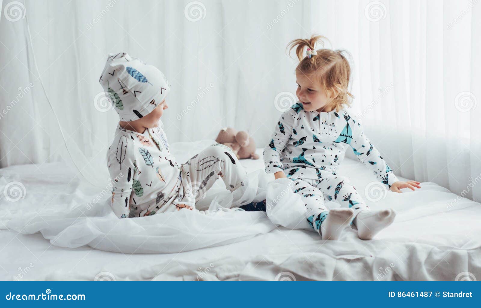 Children in pajamas stock image. Image of funny, lying - 86461487