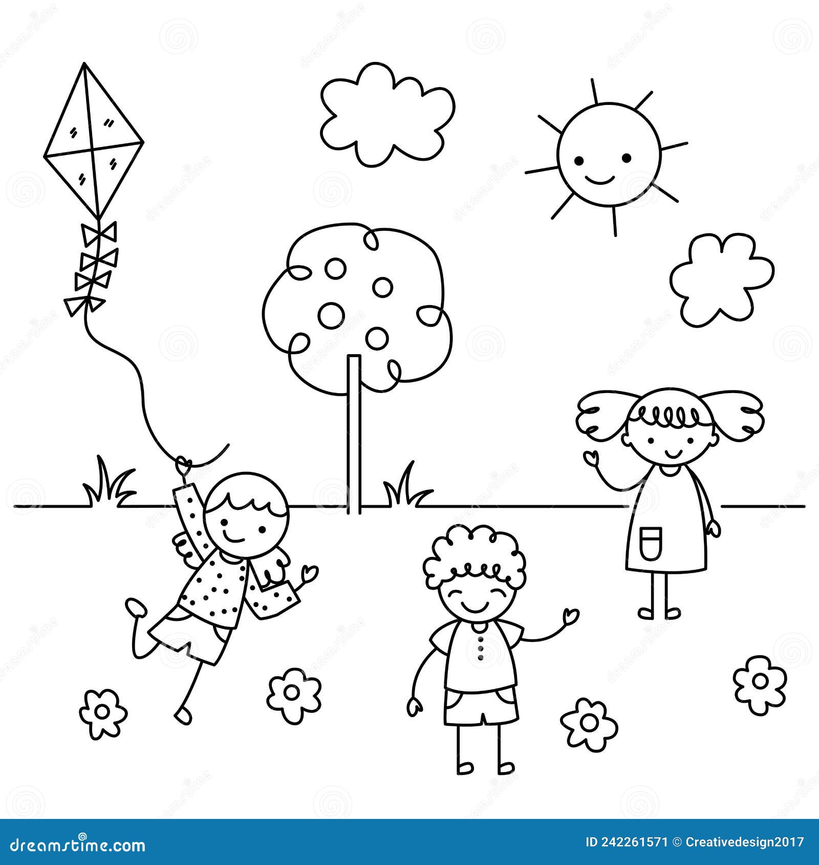 Children in the park stock vector. Illustration of crayon - 242261571