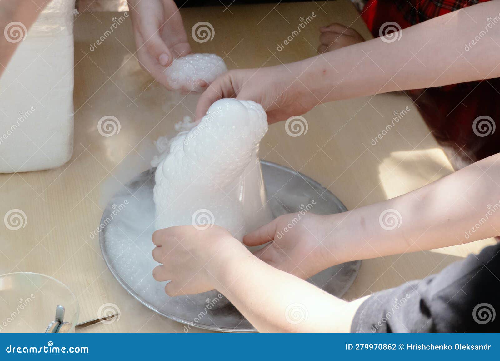Children Participate in a Chemical Experiment. Foam from a Flask and ...