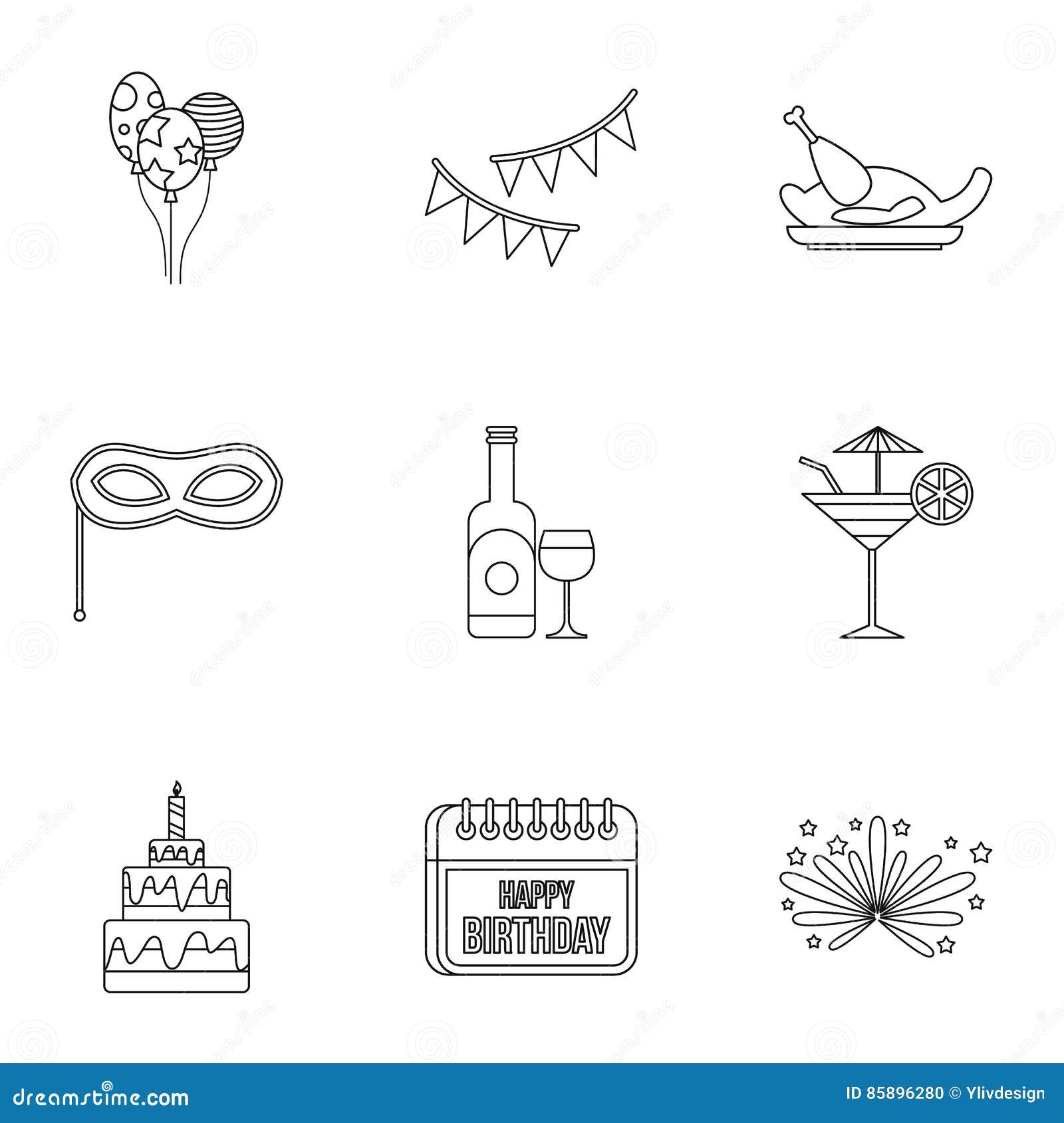 Children Party Icons Set, Outline Style Stock Vector - Illustration of ...