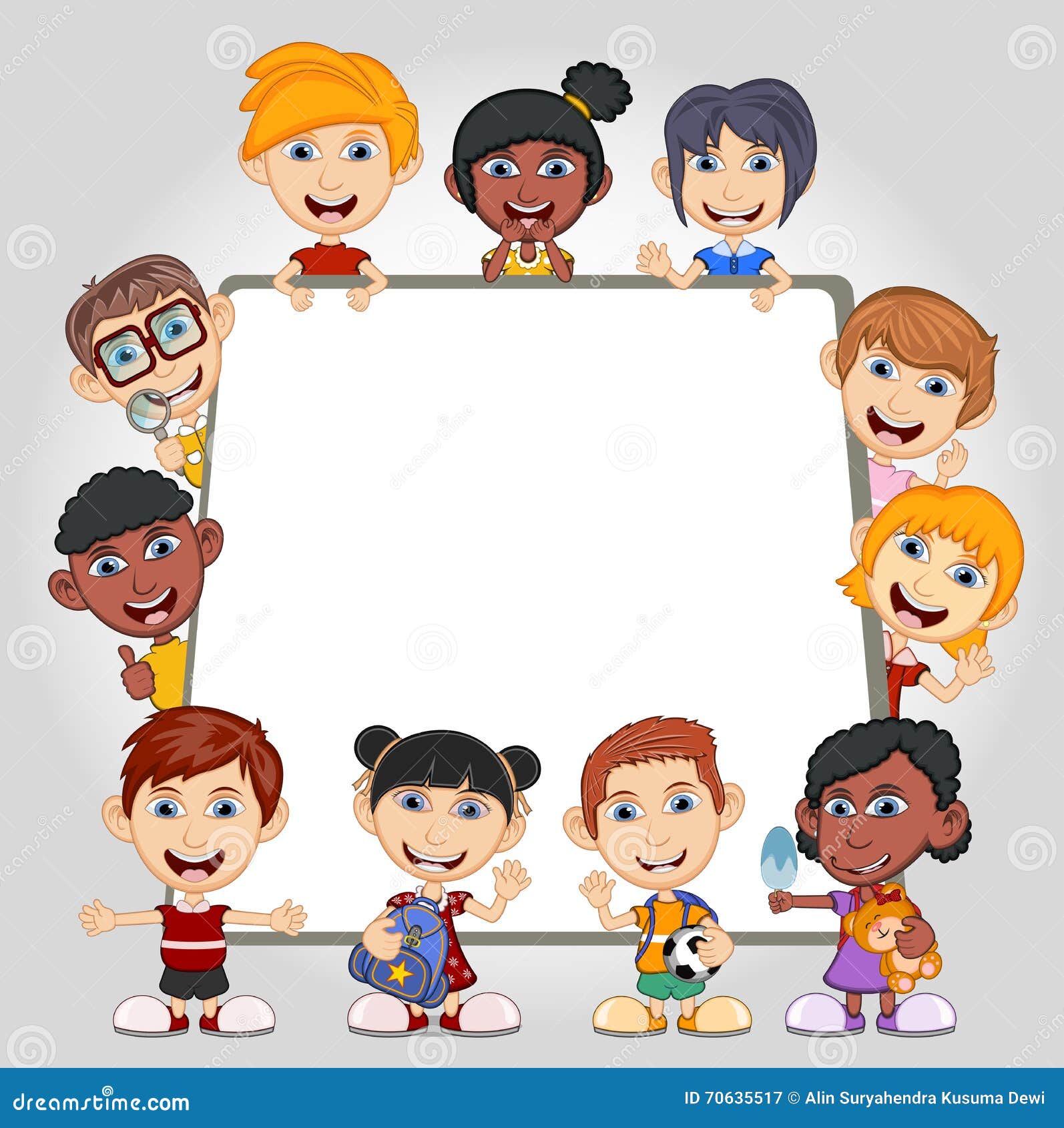 Children Peeping Behind Placard Cartoon Stock Vector - Illustration of ...