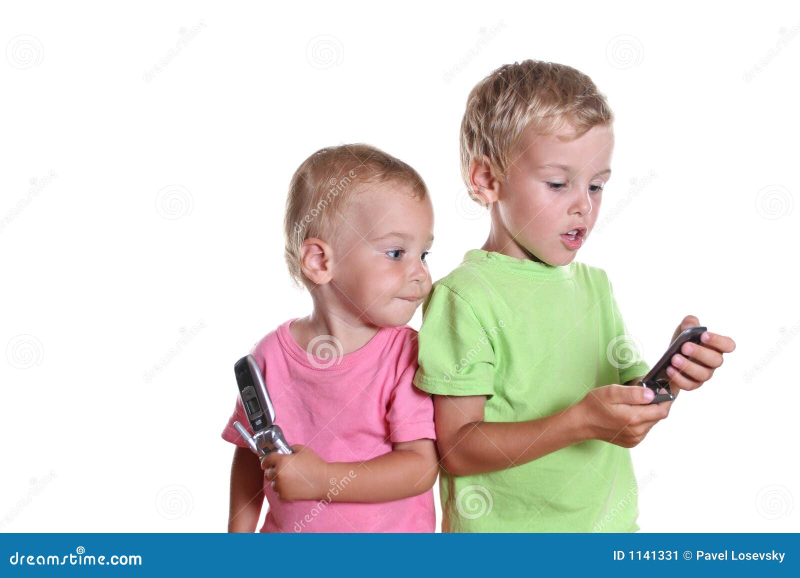 Children with phones stock image. Image of male, caucasian - 1141331