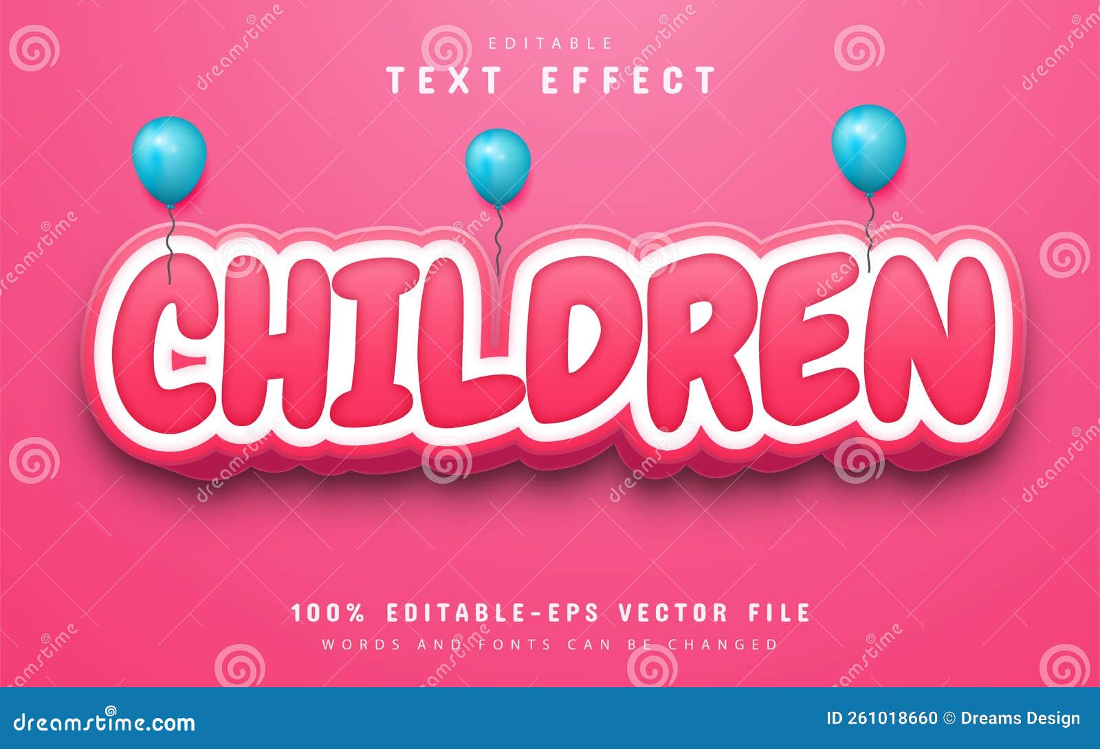 Children Pink Text Effect Editable Stock Vector - Illustration of typo ...