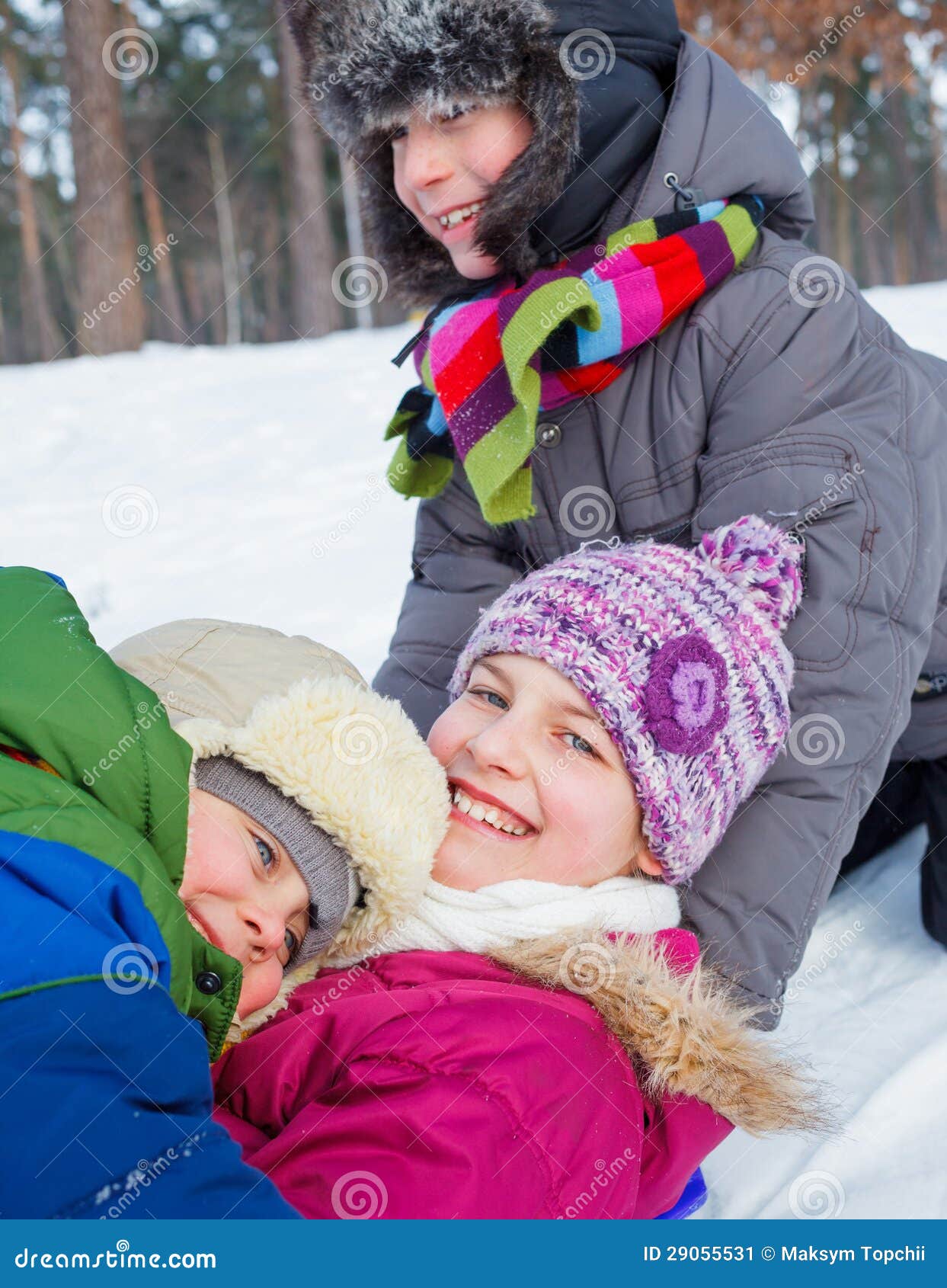 Children plaing in snow stock image. Image of laugh, people - 29055531